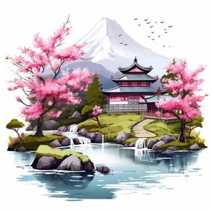 Japanese Landscape Clipart | 10 High Quality Jpgs | Mixed Media ...