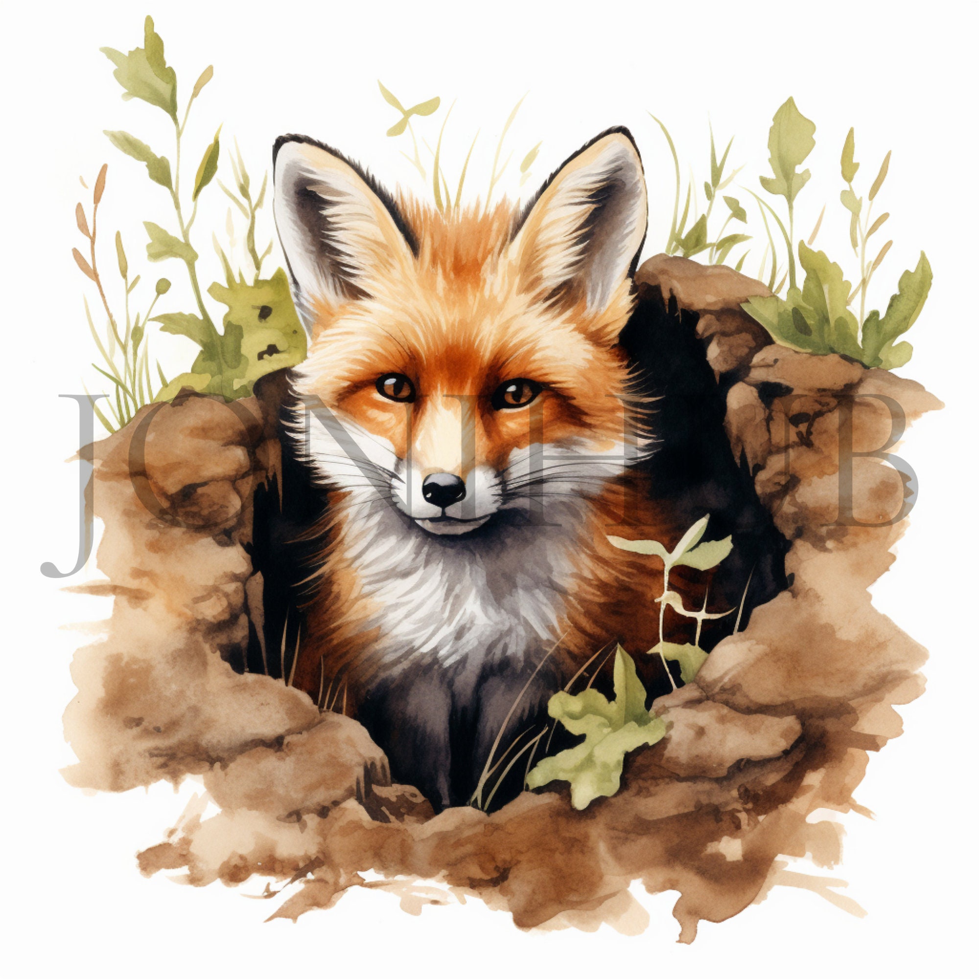 Fox in the Den Clipart 10 High Quality Jpgs Digital Download Woodland ...