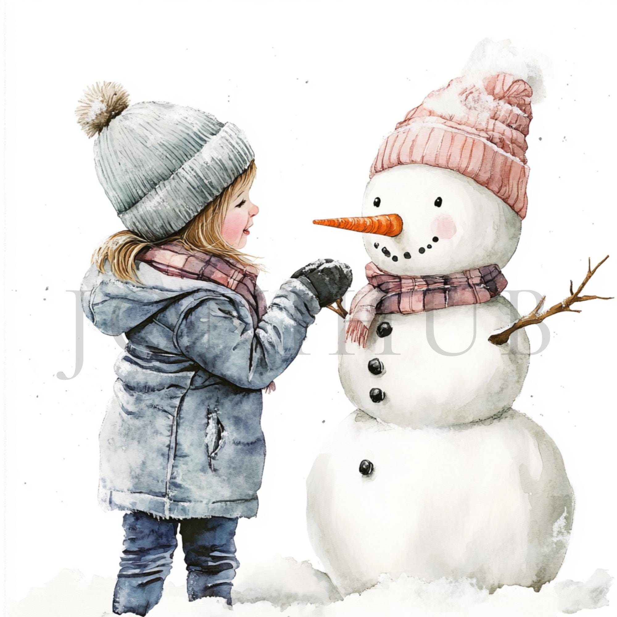 Kid and Snowman Clipart | 10 High Quality Jpgs | Digital Download | Kid ...
