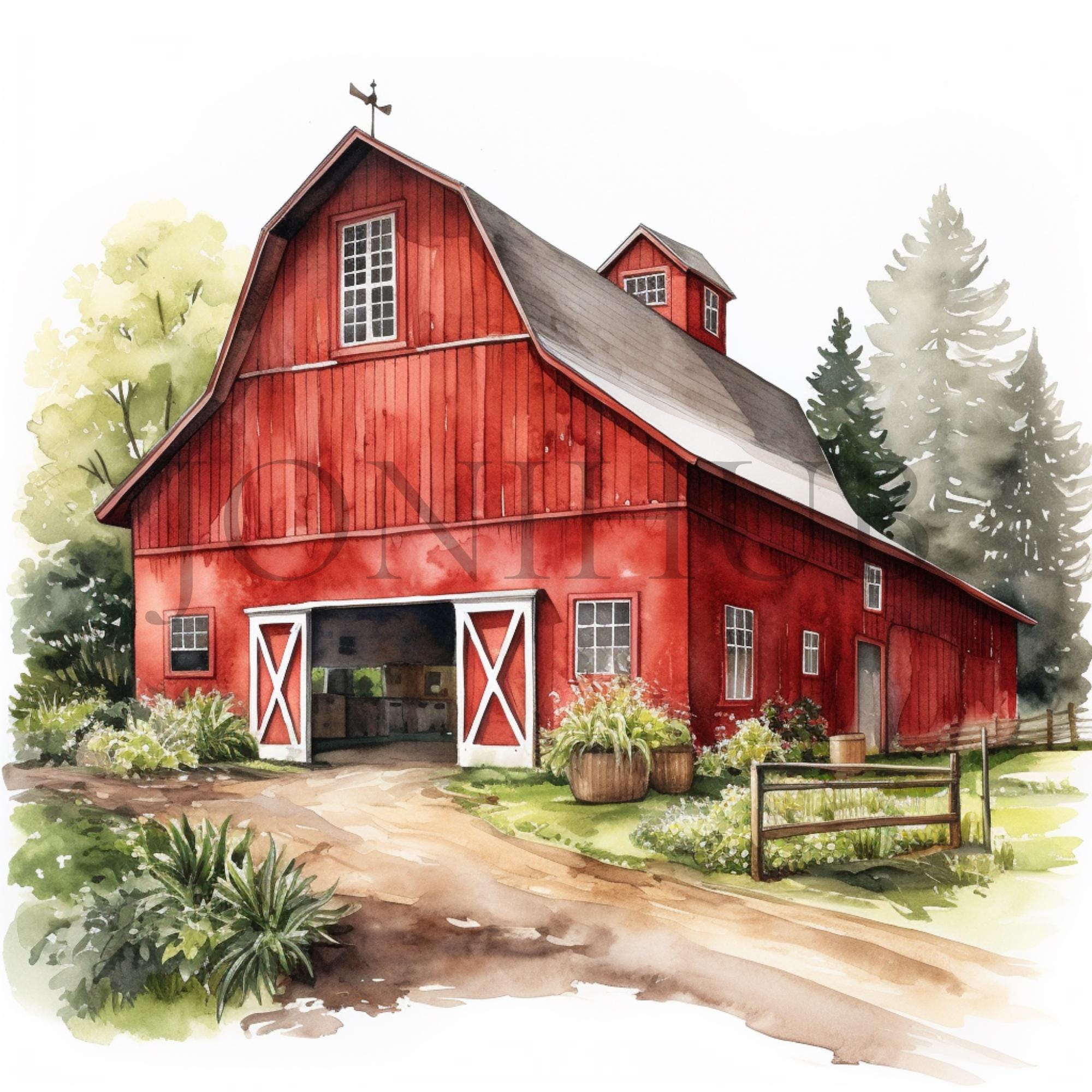 Red Barn Clipart | 10 High Quality Jpg's | Digital Download | Farm Art ...