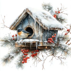 Winter Birdhouse Clipart | 10 High Quality Jpgs | Instant Digital ...