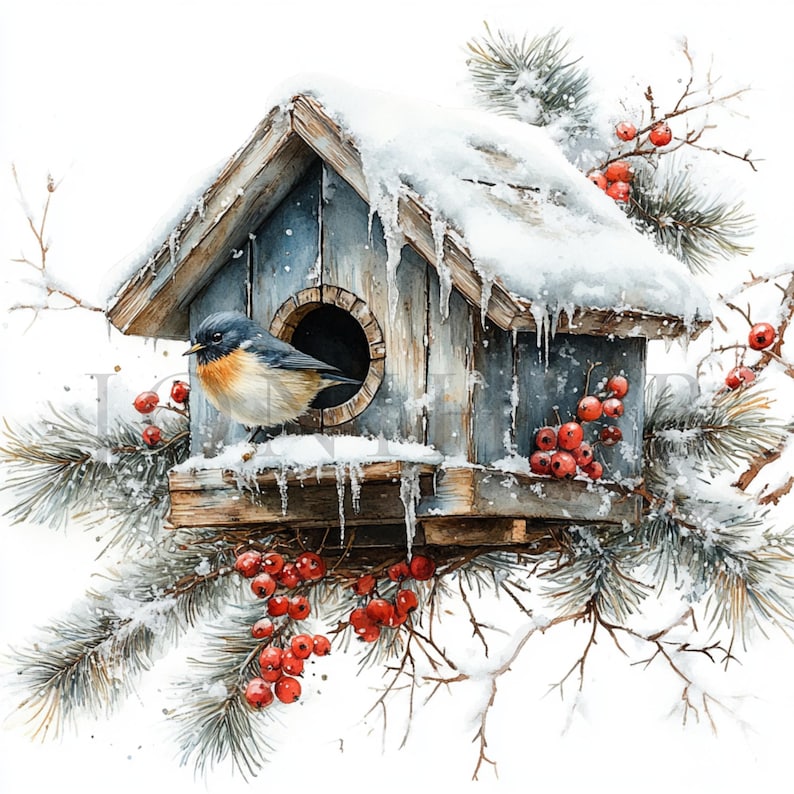 Winter Birdhouse Clipart 10 High Quality Jpgs Instant Digital Download ...
