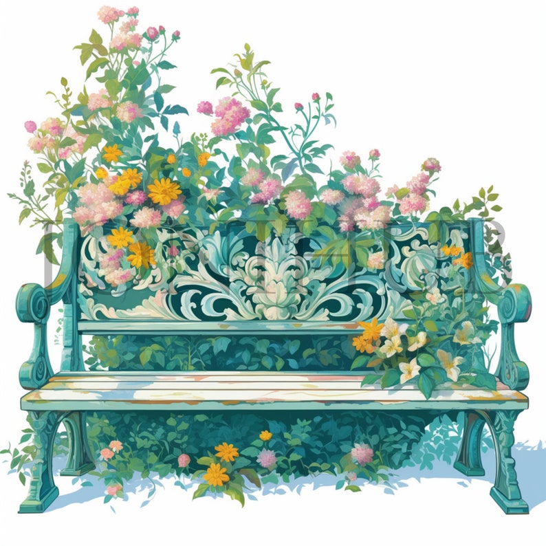 Floral Bench Clipart 10 High Quality Jpg's Digital Download Floral ...