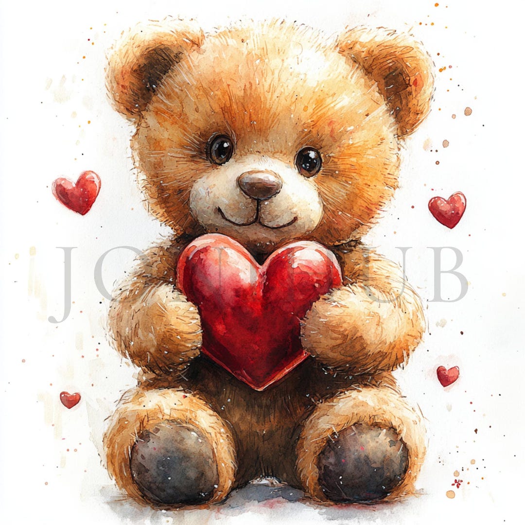 Teddy Bear With Heart Clipart | 10 High Quality Jpgs | Instant Digital ...