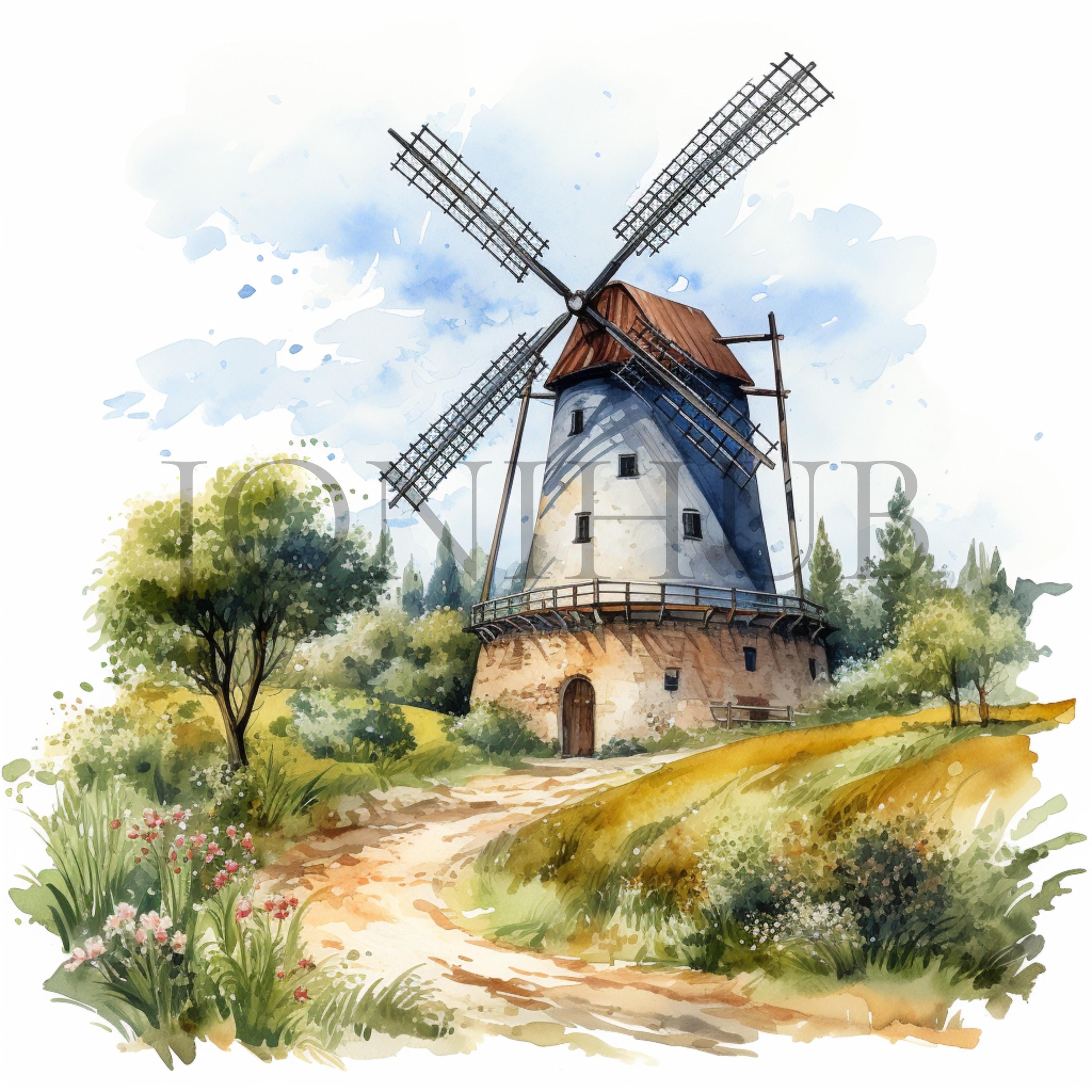 Watercolor Windmill Clipart | 10 High Quality Jpg's | Digital Download ...