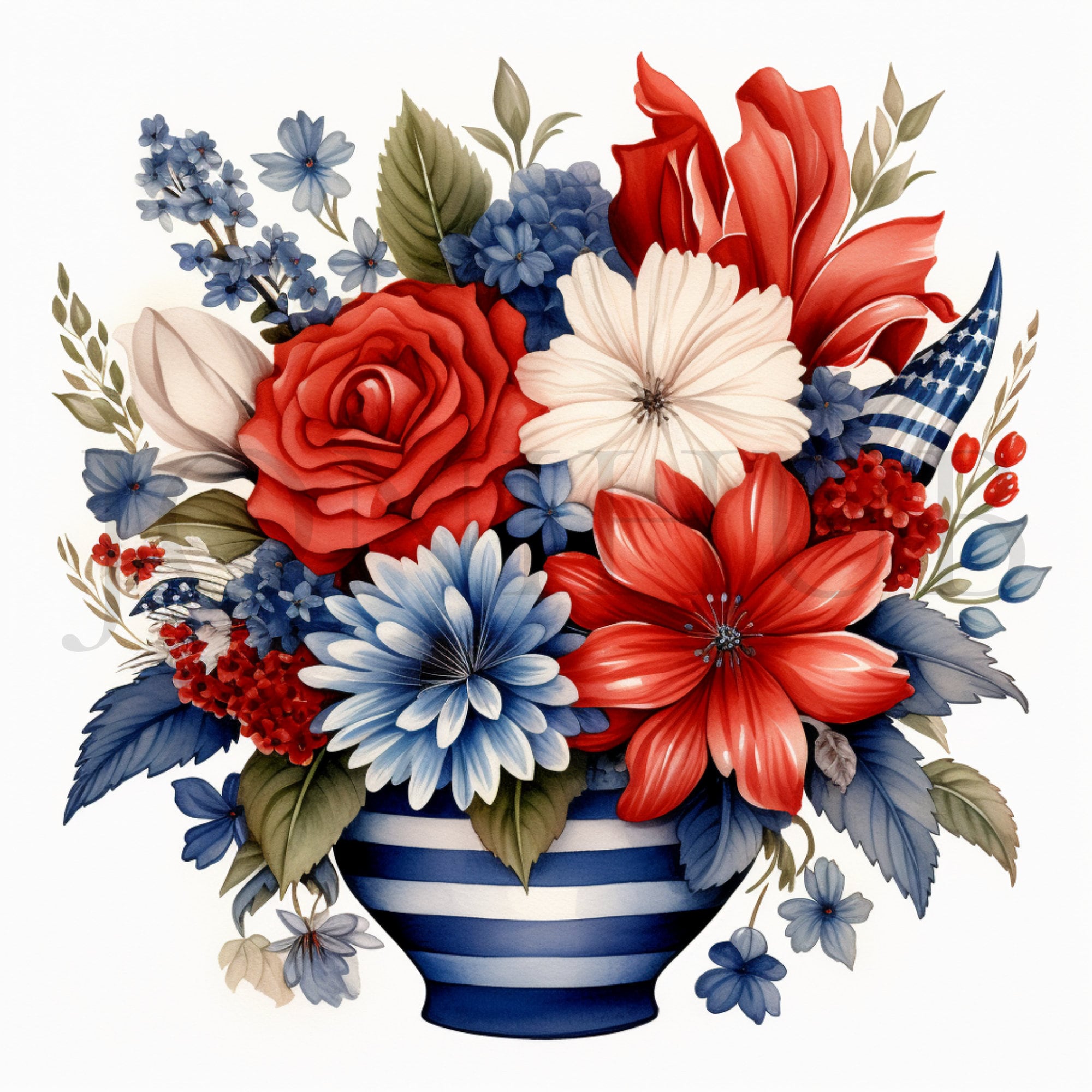 Watercolor 4th of July Floral Clipart Set 10 High Quality Jpgs Instant ...