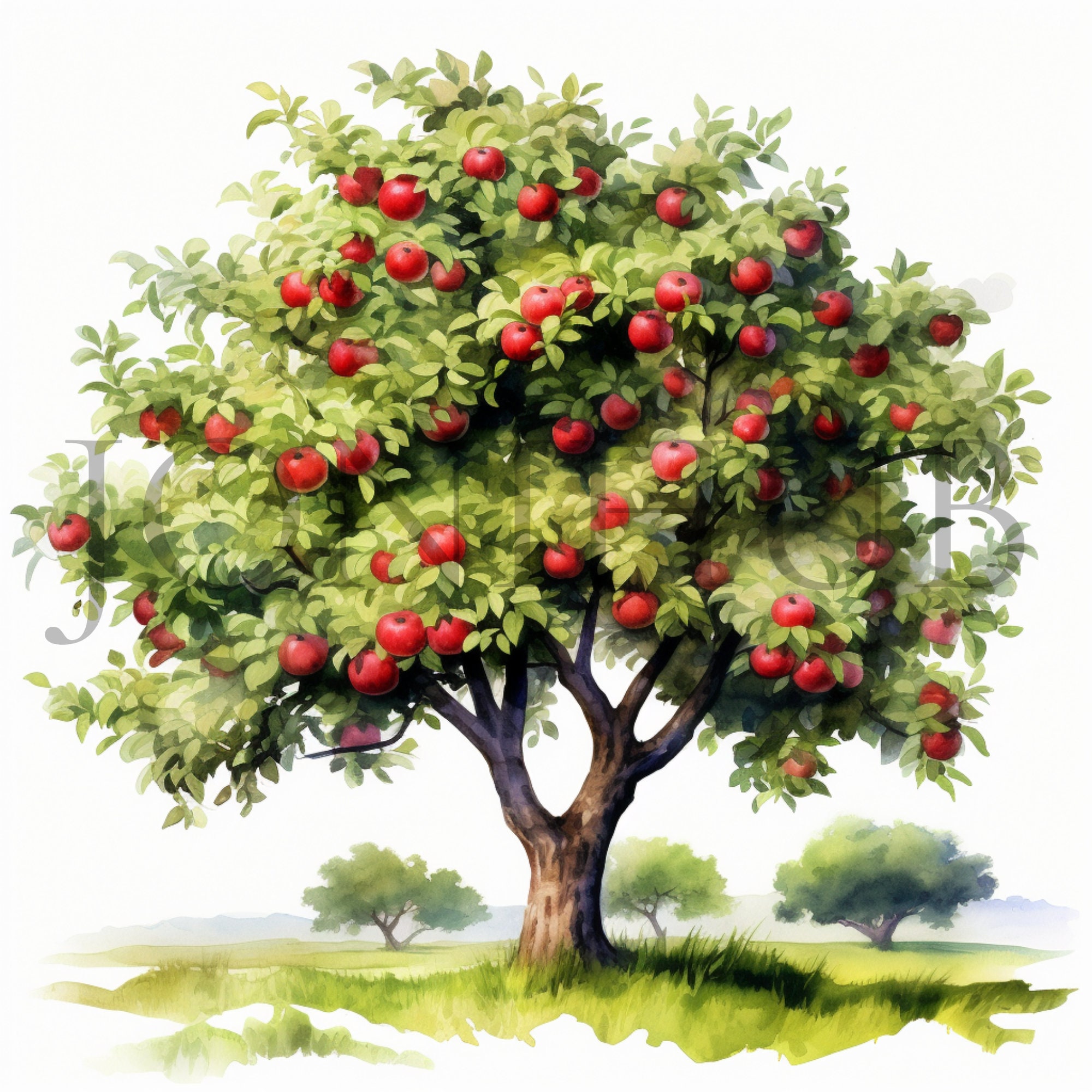 Watercolor Apple Trees Clipart | 10 High Quality Jpg's | Digital ...