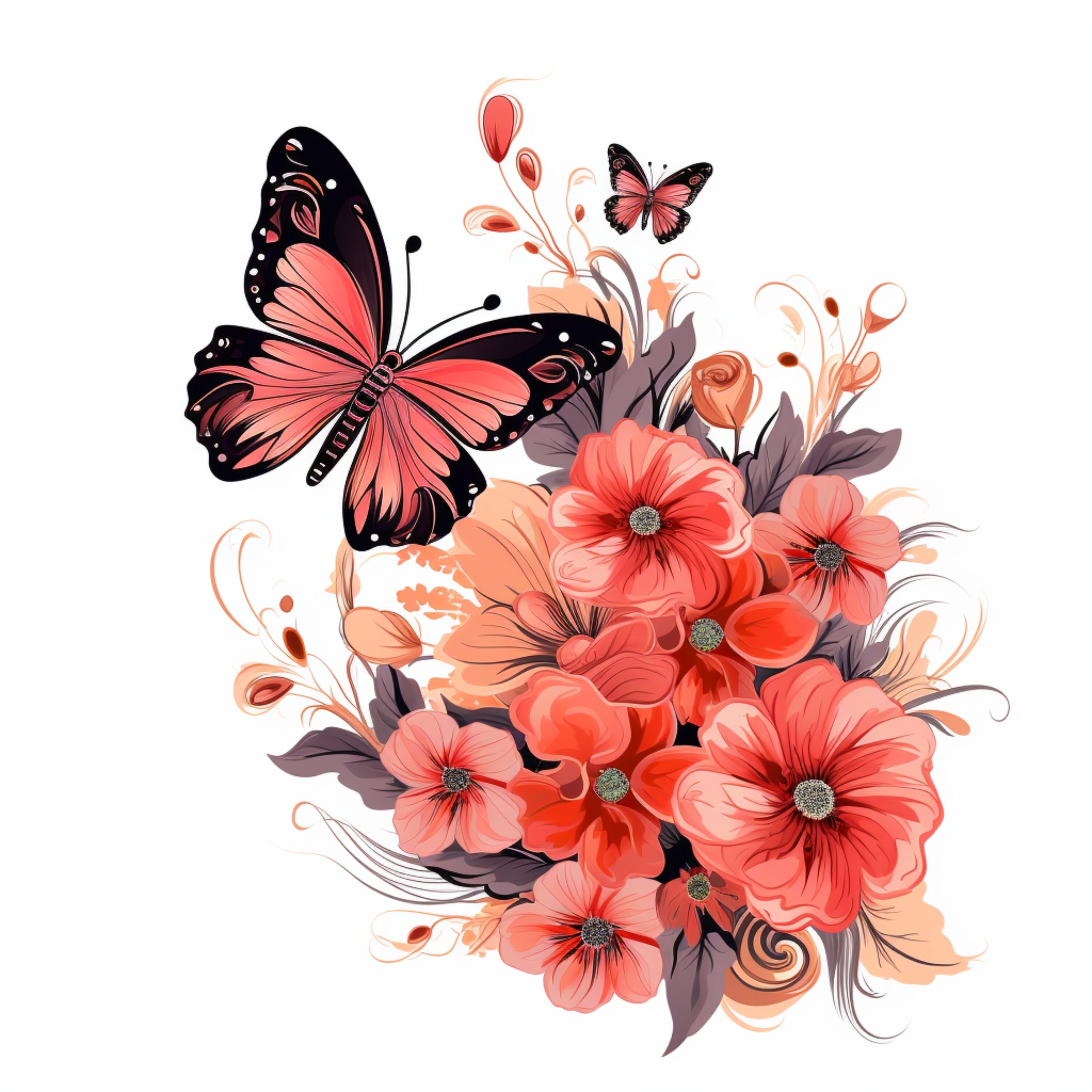 Flowers Butterfly Clipart Nursery Art Card Making Clip Art Digital ...