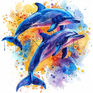 Colorful Dolphins Clipart | 10 High Quality Jpg's | Digital Download ...