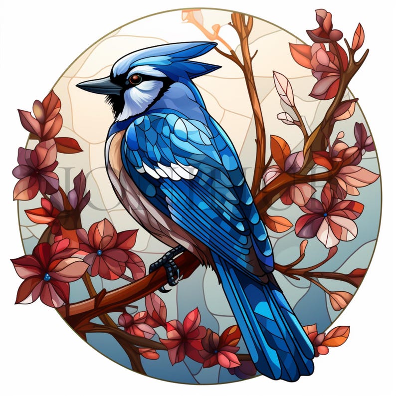 Stained Glass Blue Jay Clipart | 10 High Quality Jpgs | Digital ...