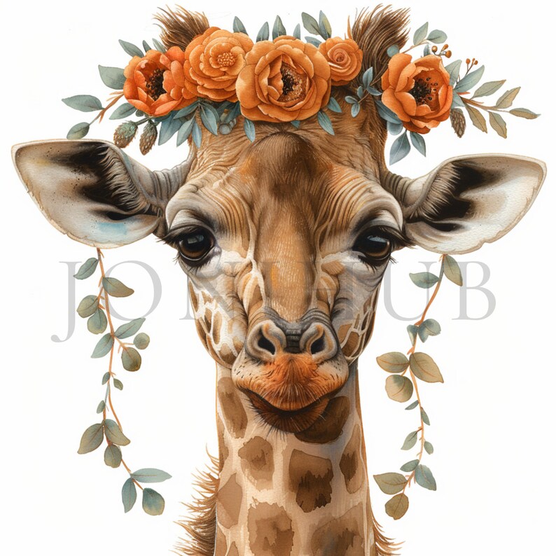Floral Giraffes Clipart | 10 High Quality Jpgs | Digital Download ...