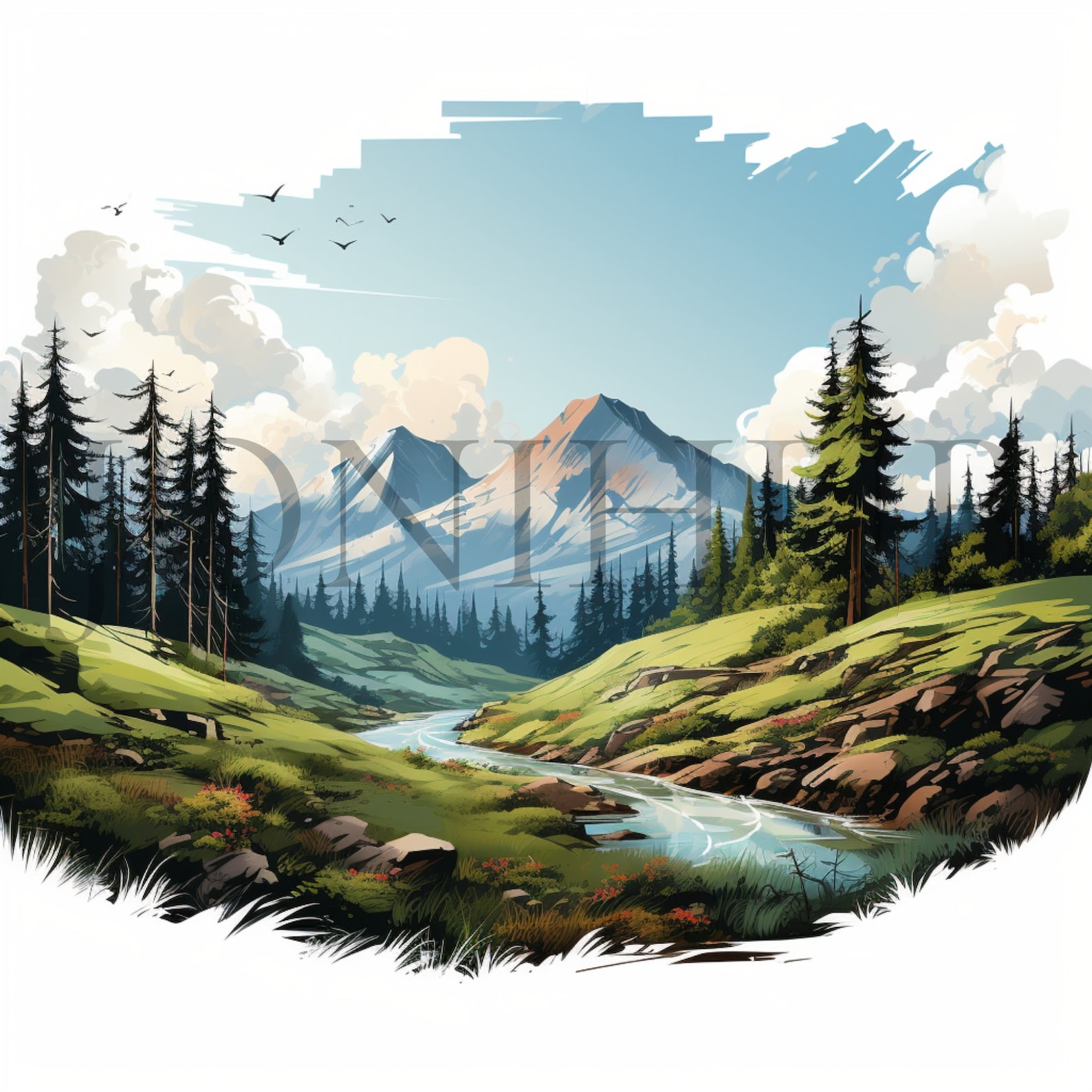 Mountain Landscape Clipart 10 High Quality Jpgs Digital Download ...