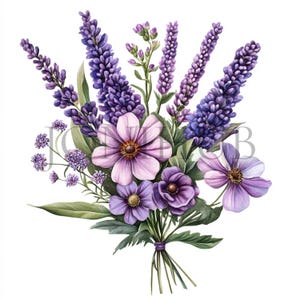 Purple Flowers Bouquet Clipart | 10 High Quality Jpg's | Digital ...