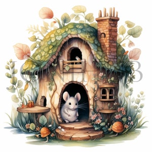 Watercolor Mouse House Clipart | 10 High Quality Jpg's | Digital ...