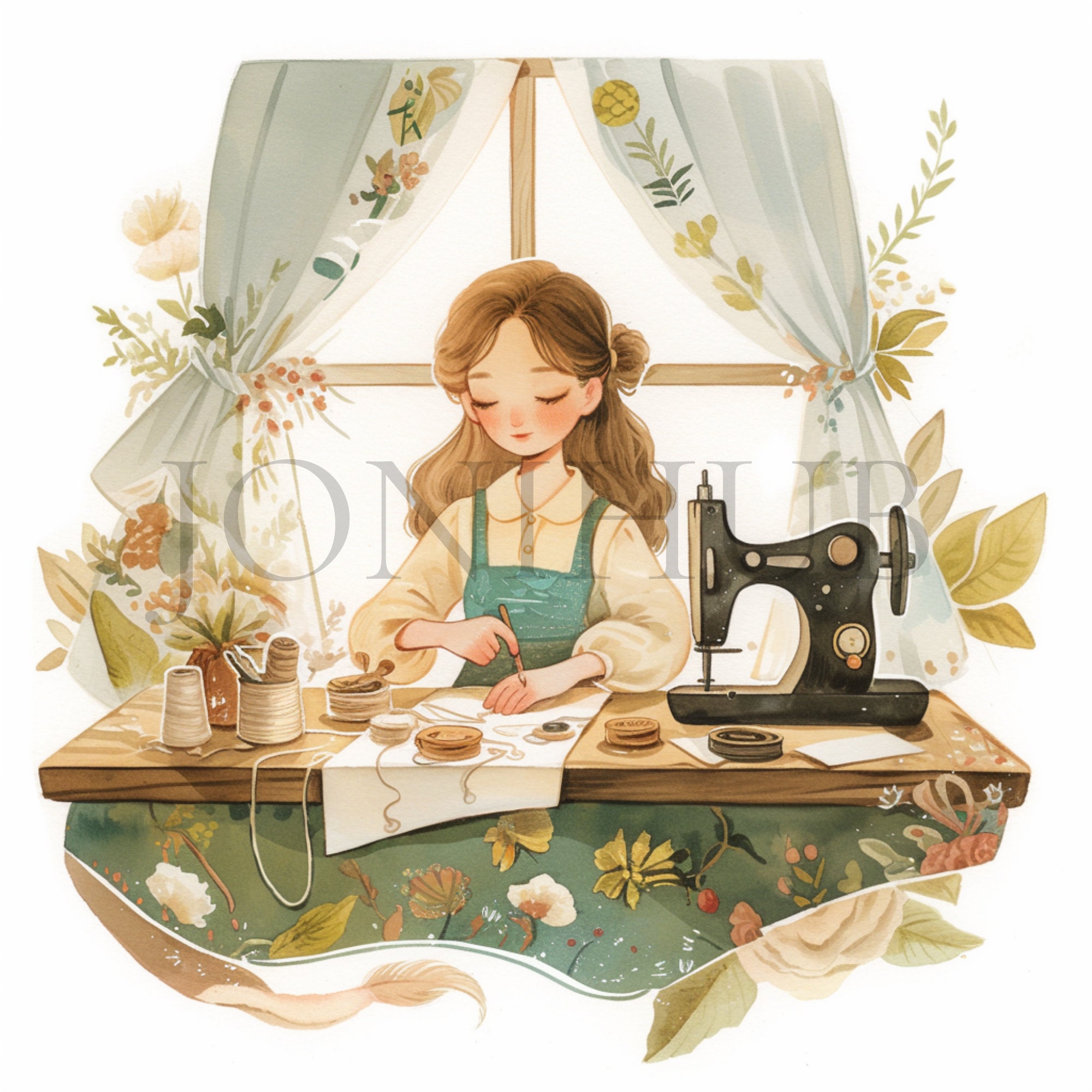 Woman Sewing Clipart | 10 High Quality Jpg's | Digital Download ...