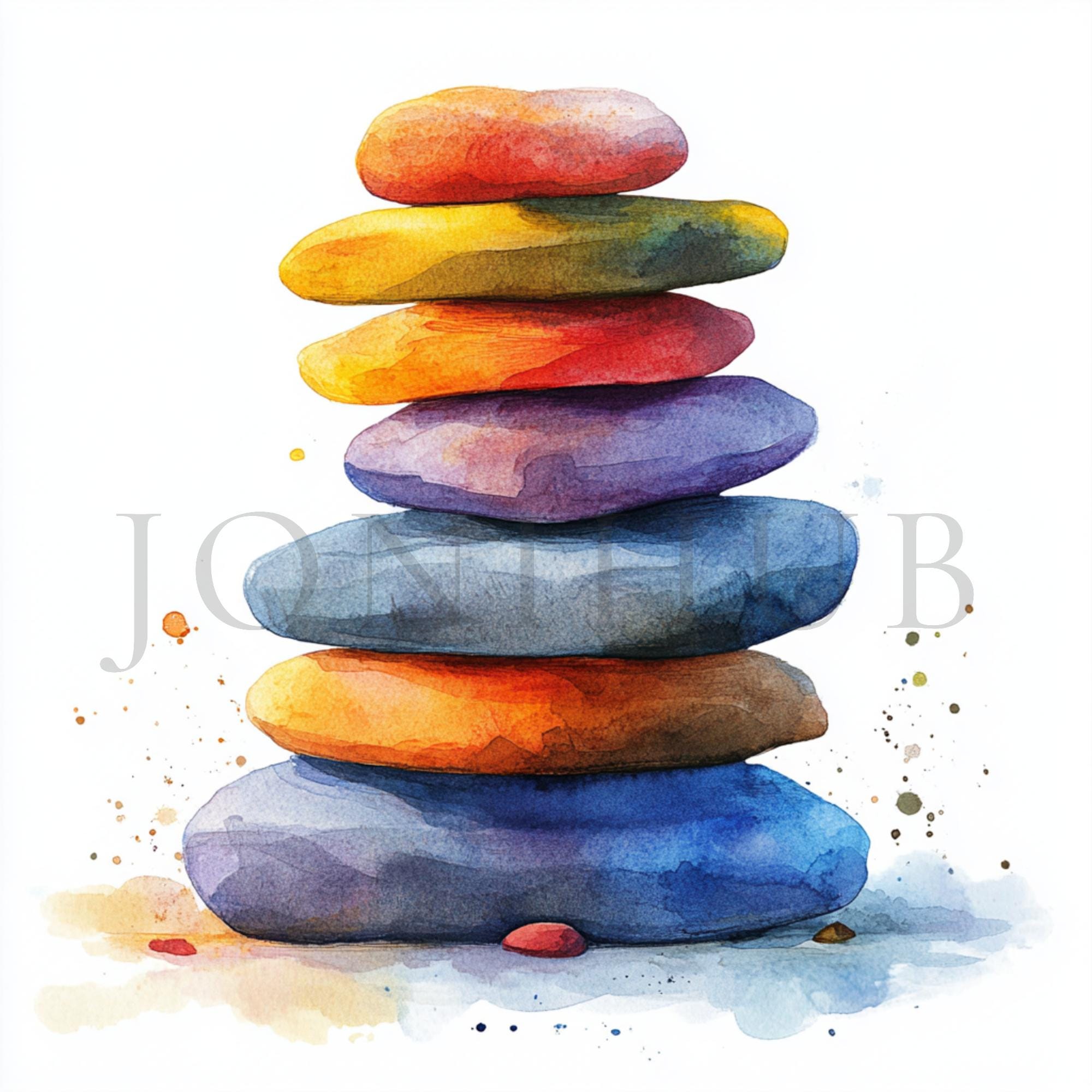 14 Zen Stones Art Clipart, Zen Poster, Printable Watercolor Clipart ...