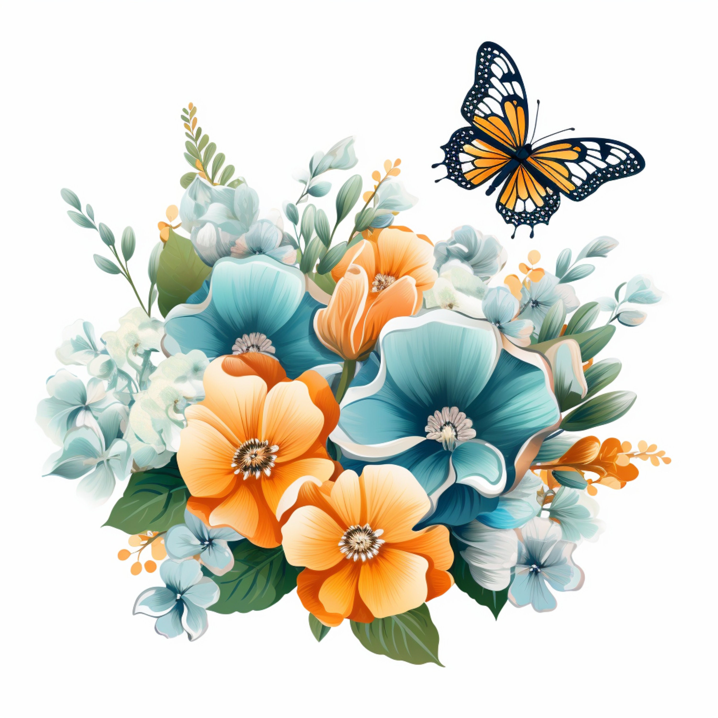 Flowers Butterfly Clipart Nursery Art Card Making Clip - Etsy