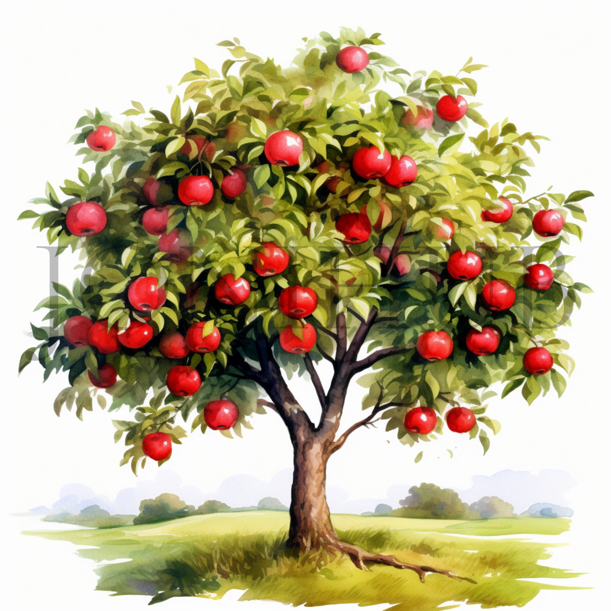 Watercolor Apple Trees Clipart | 10 High Quality Jpg's | Digital ...