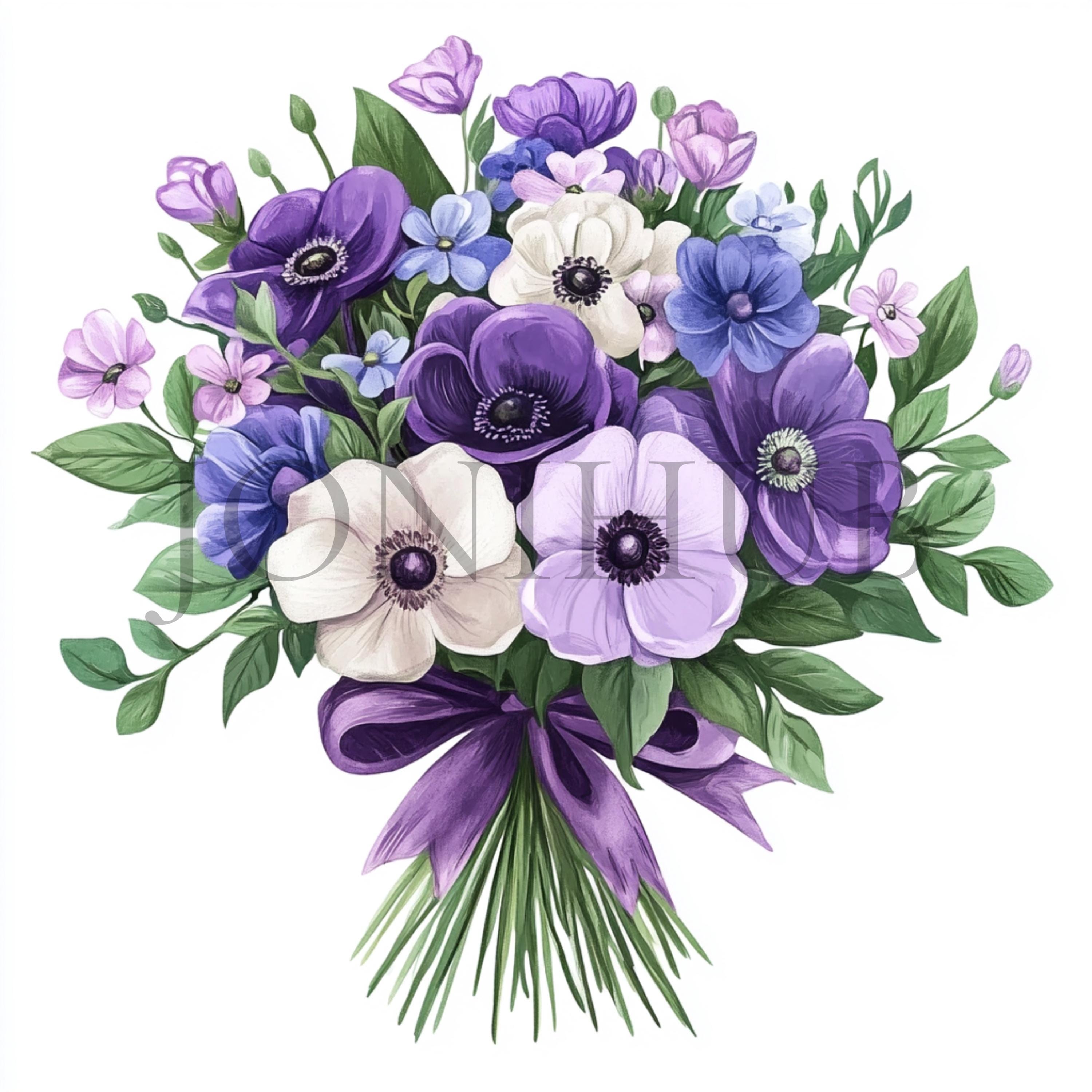 Purple Flowers Bouquet Clipart | 10 High Quality Jpg's | Digital ...