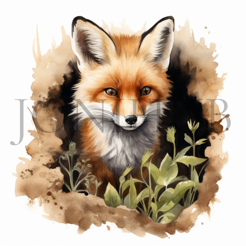 Fox in the Den Clipart 10 High Quality Jpgs Digital Download Woodland ...