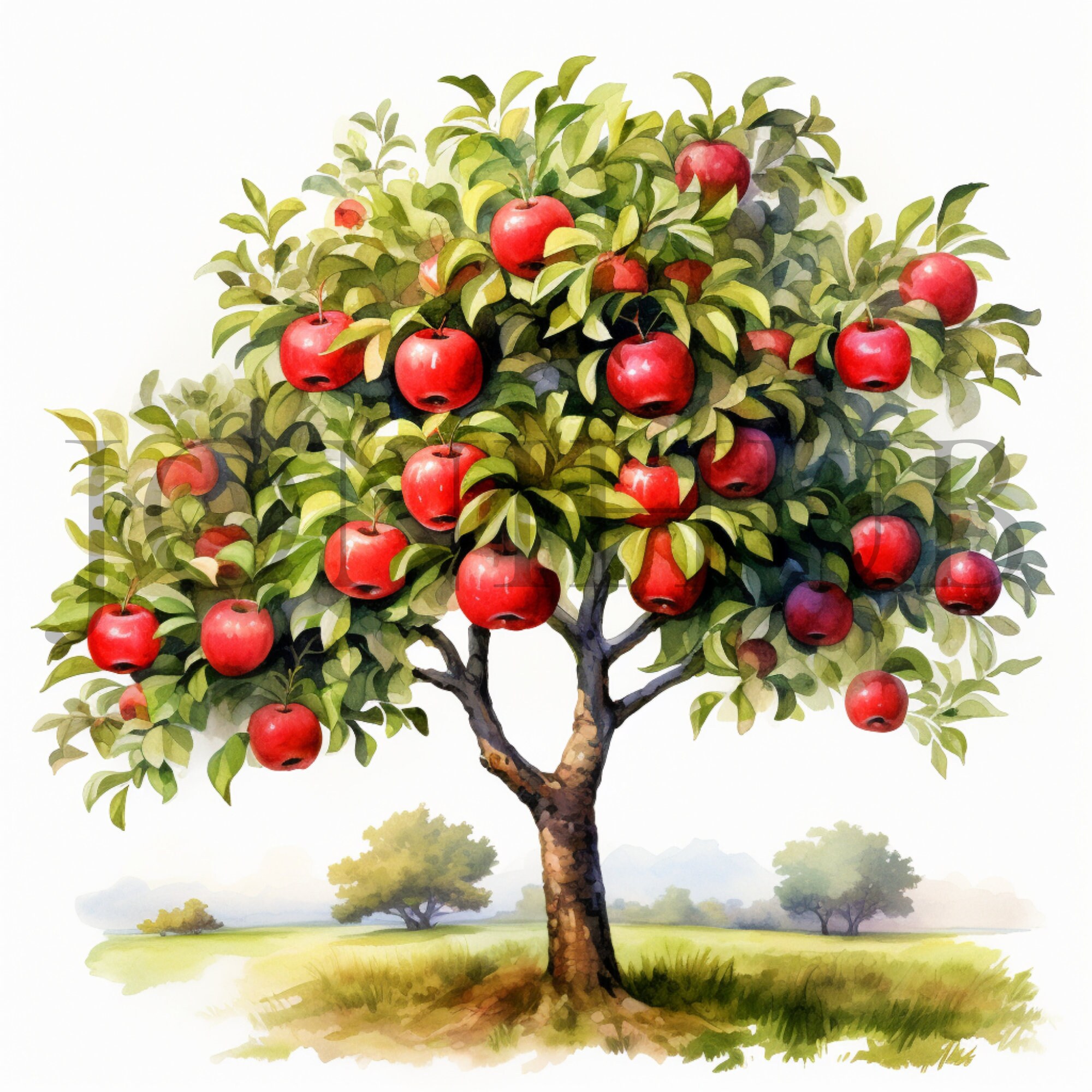 Watercolor Apple Trees Clipart | 10 High Quality Jpg's | Digital ...