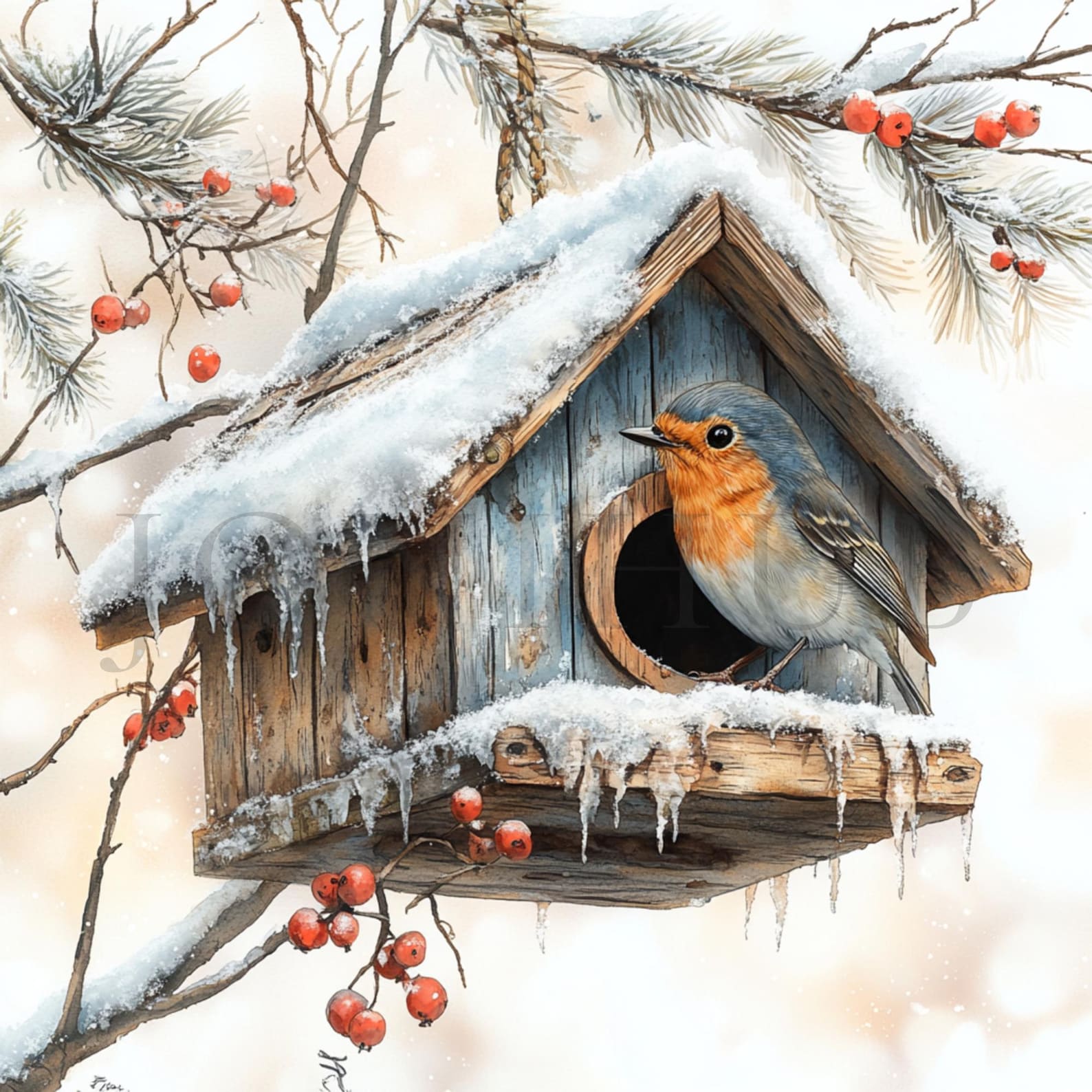 Winter Birdhouse Clipart | 8 High Quality Jpgs | Instant Digital ...