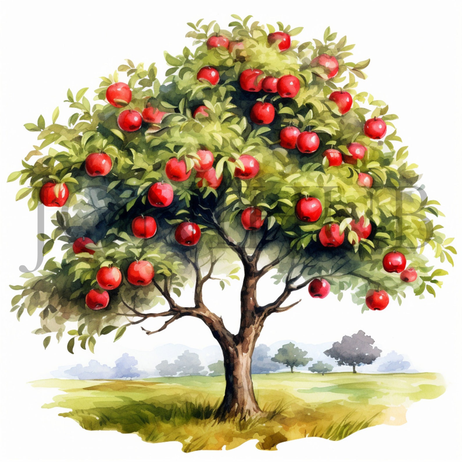 Watercolor Apple Trees Clipart | 10 High Quality Jpg's | Digital ...