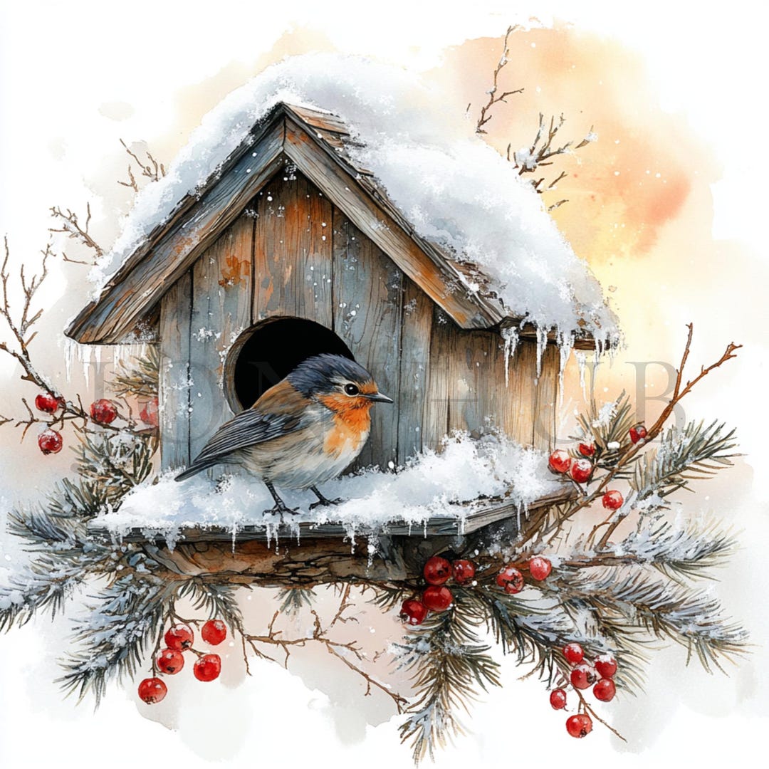 Winter Birdhouse Clipart 10 High Quality Jpgs Instant Digital Download ...