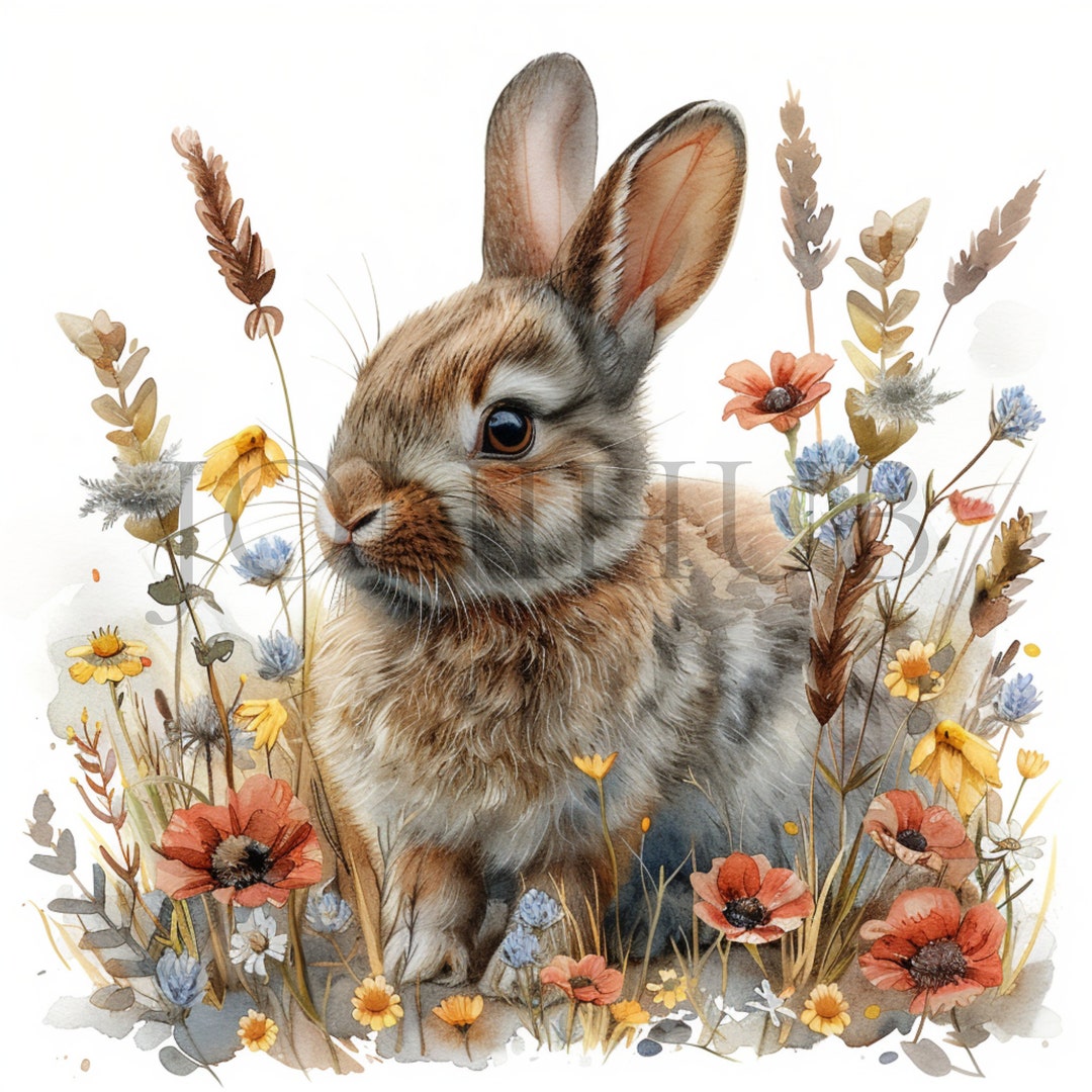Bunny and Flowers Clipart | 10 High Quality Jpg's | Digital Download ...