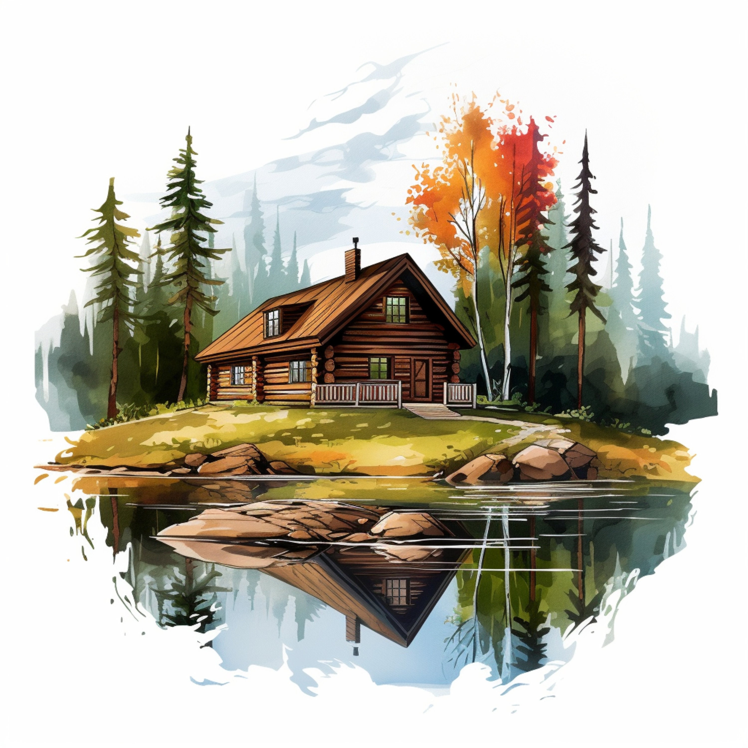 Watercolour Log Cabin Clipart Bundle for Commercial Use, Fall Season ...