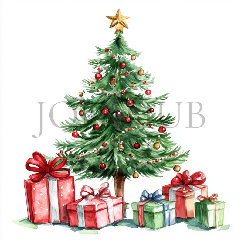 Christmas Tree and Gifts Clipart | 10 High Quality Jpg's | Digital ...