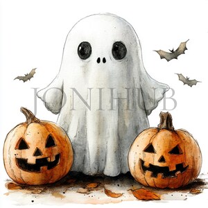 Cute Ghost & Pumpkin Clipart | 10 High Quality Jpgs | Digital Download ...