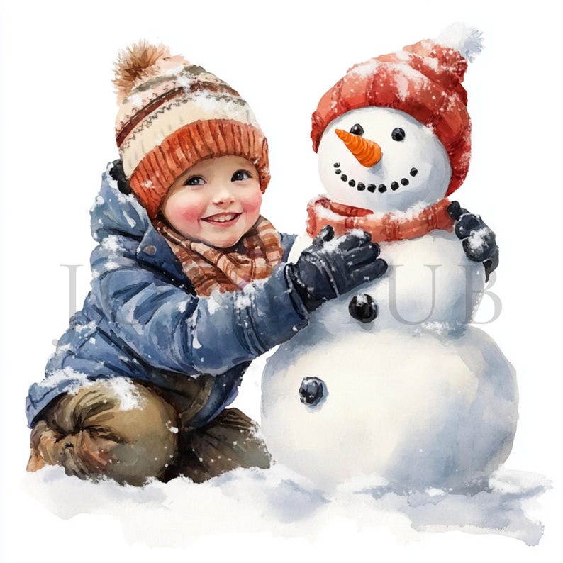 Kid and Snowman Clipart | 10 High Quality Jpgs | Digital Download ...