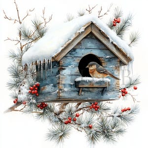 Winter Birdhouse Clipart | 10 High Quality Jpgs | Instant Digital ...