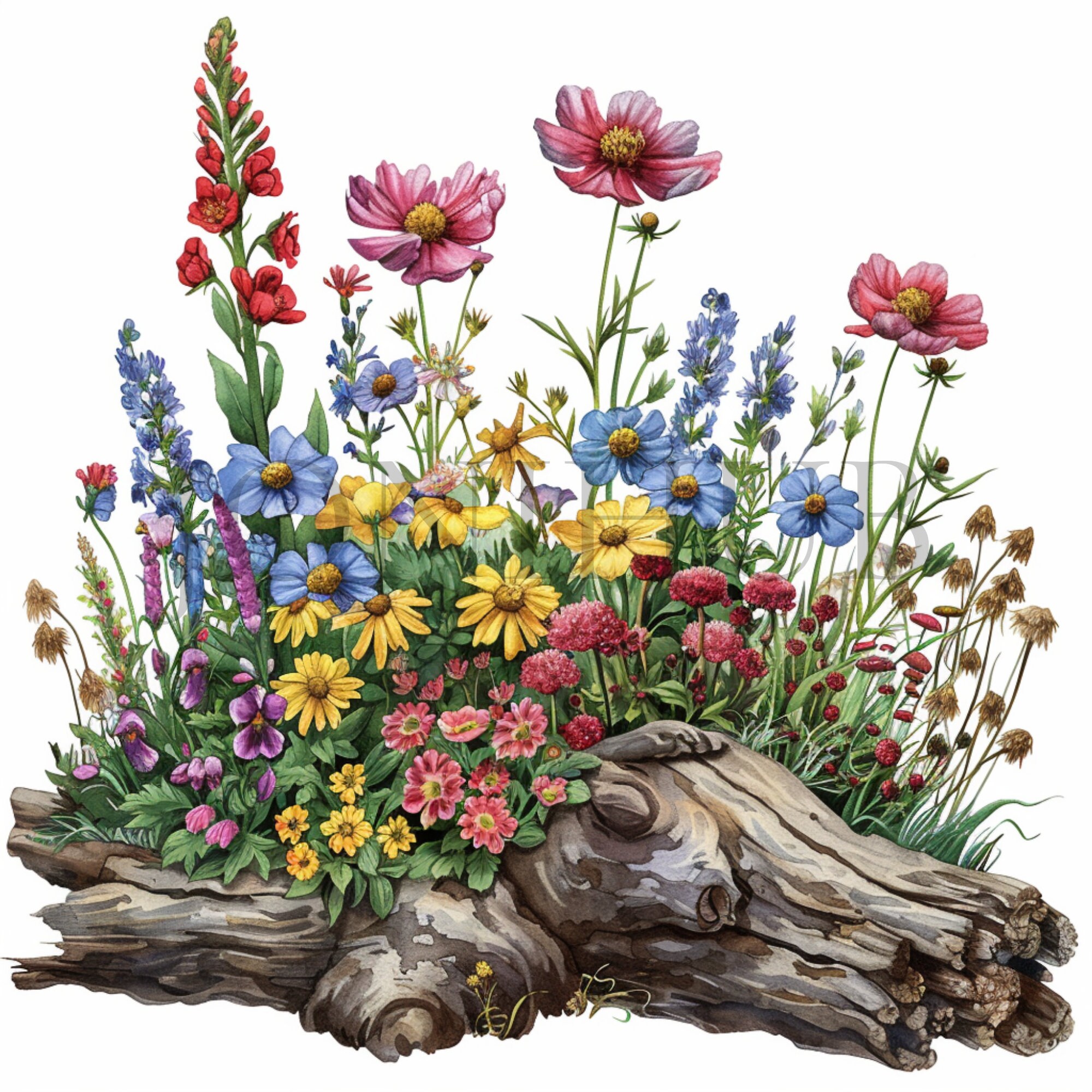 Wildflowers on Tree Trunk Clipart | 10 High Quality Jpg's | Digital ...