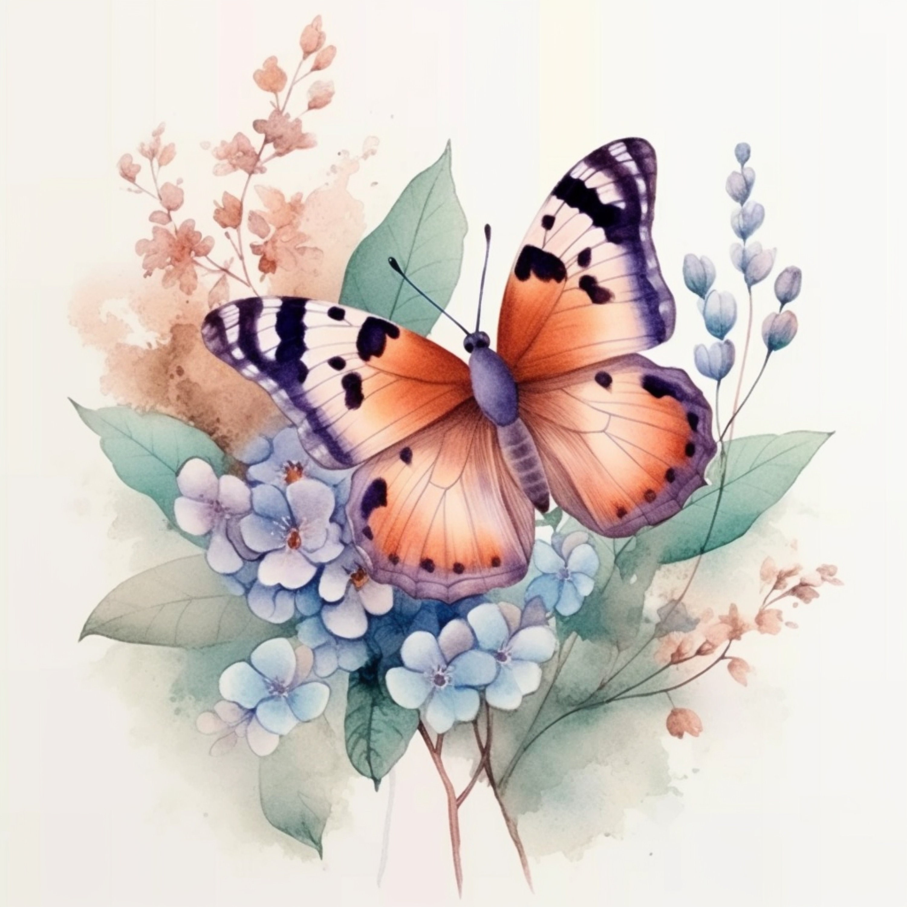 Flowers Butterfly Clipart Nursery Art Card Making Butterfly Watercolour ...