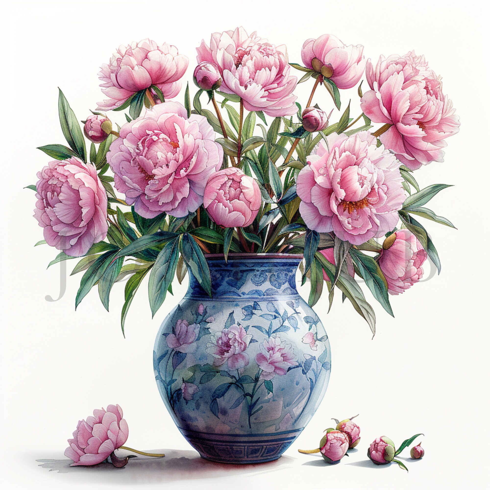Vase of Peonies Clipart 10 High Quality Jpgs Digital Download Peony ...