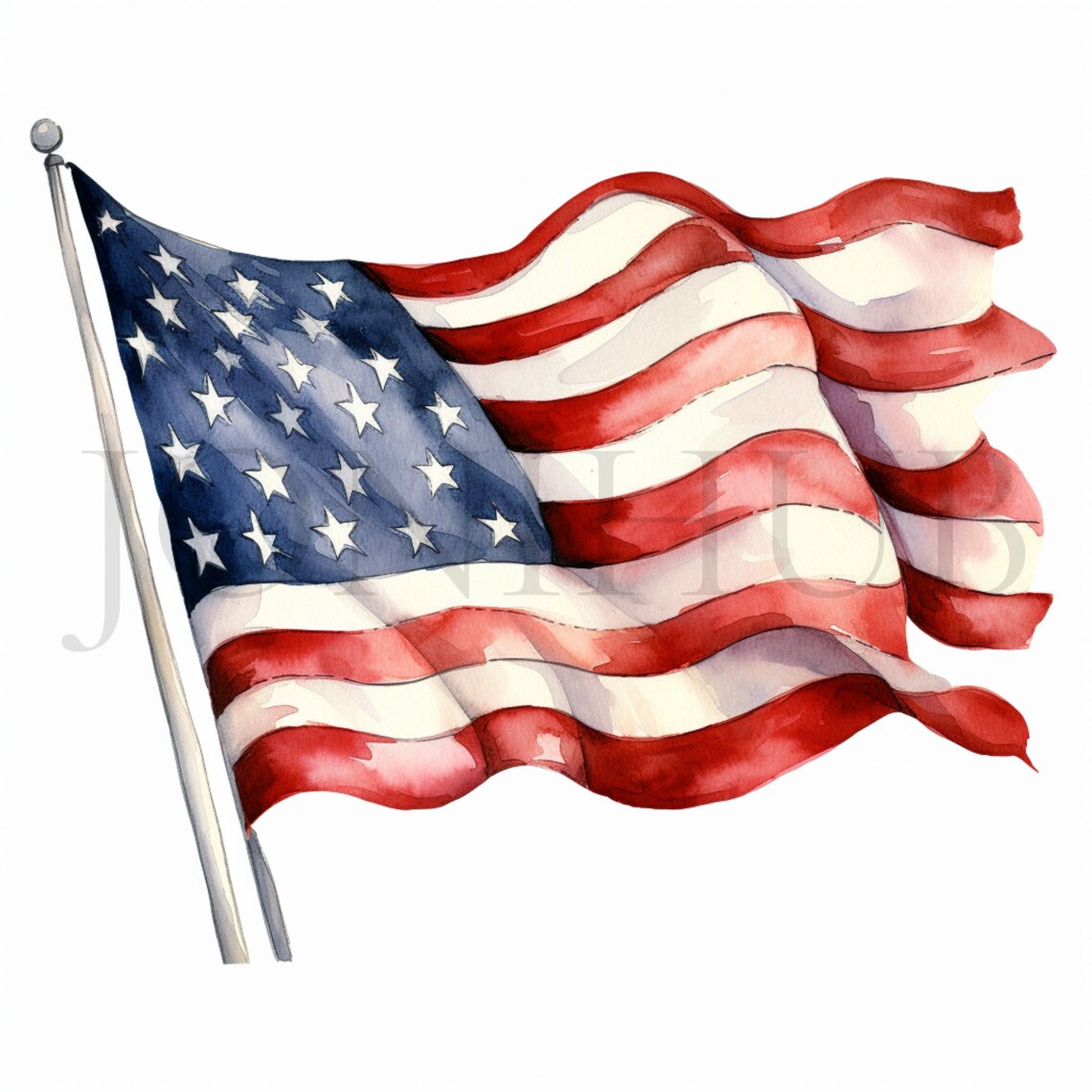Watercolor American Flag Clipart 10 High Quality Jpgs Instant Digital ...