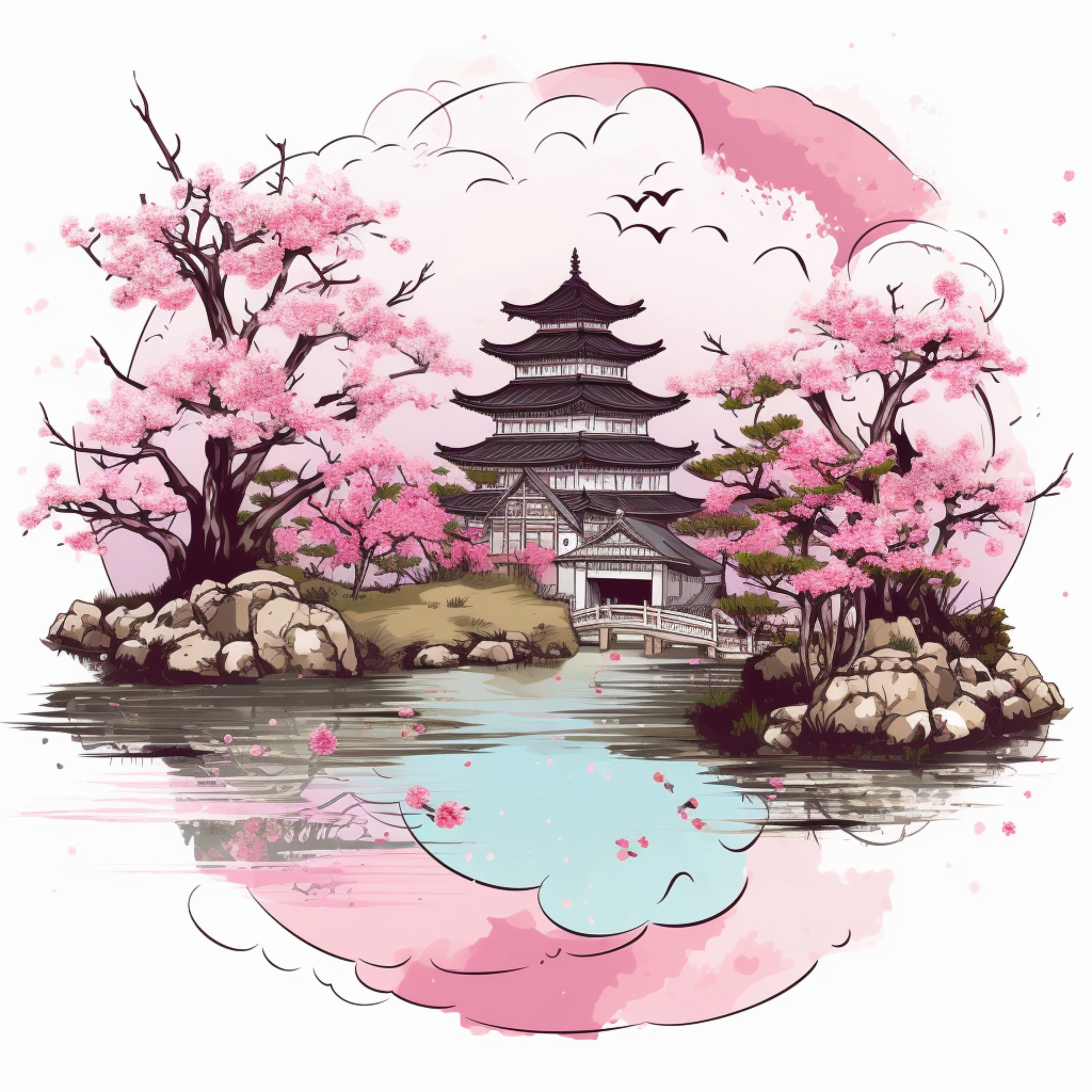 Japanese Landscape Clipart 10 High Quality Jpgs Watercolor Art Digital ...