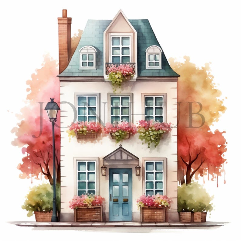 Cute Townhouse Watercolor 10 High Quality Jpg's Digital Download ...
