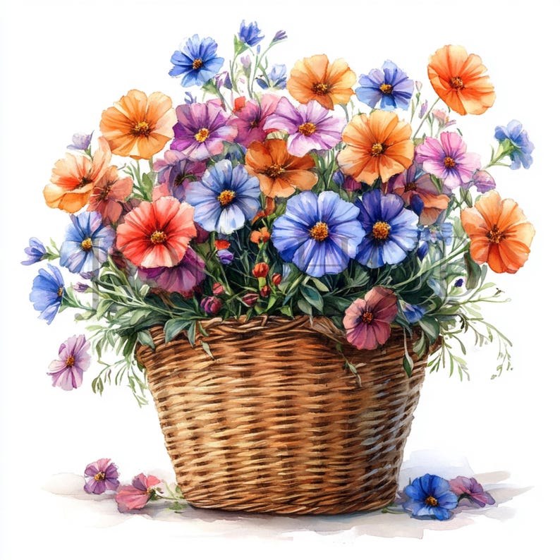 Flower Basket Clipart 10 High Quality Jpg's Digital Download Floral Art ...