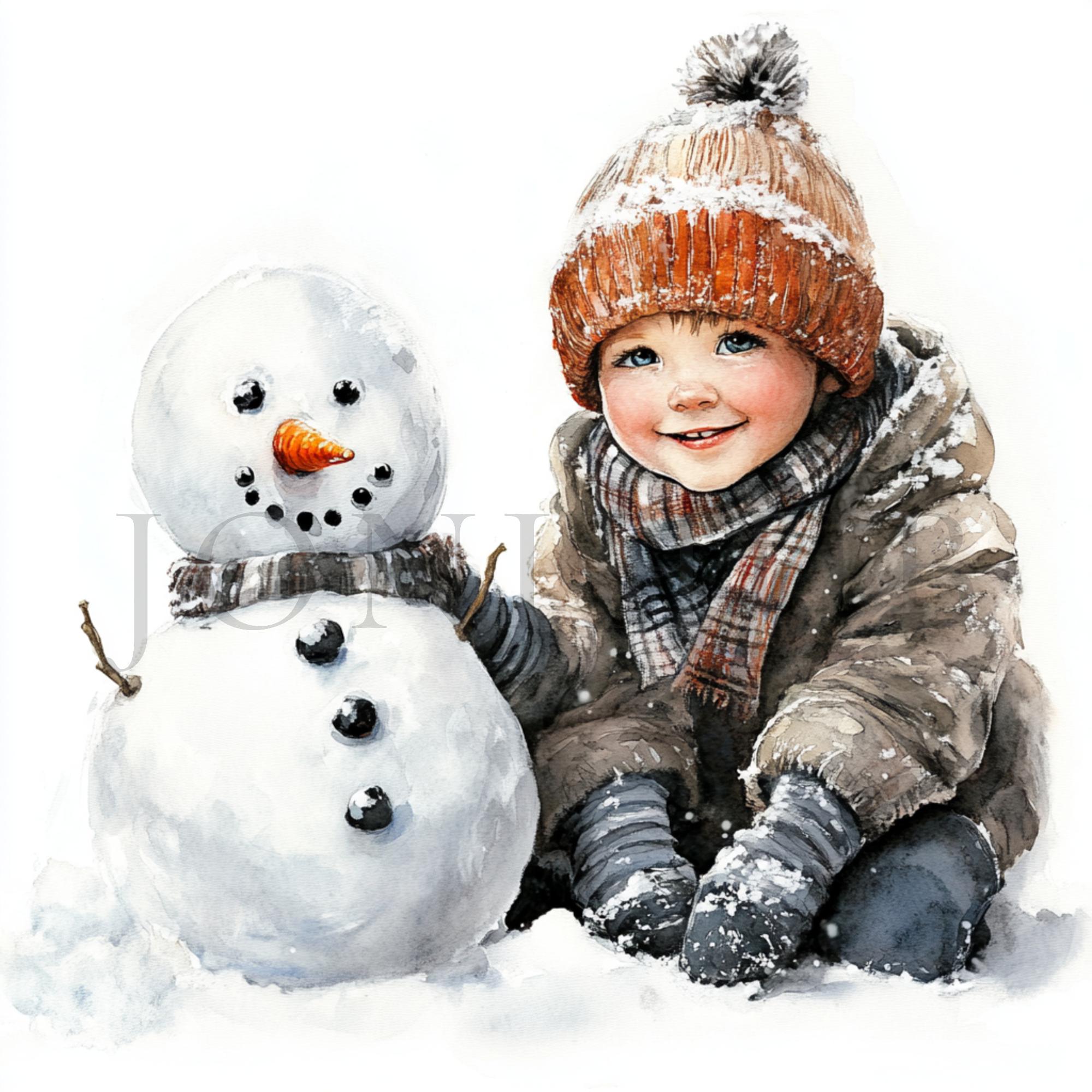 Kid and Snowman Clipart | 10 High Quality Jpgs | Digital Download | Kid ...
