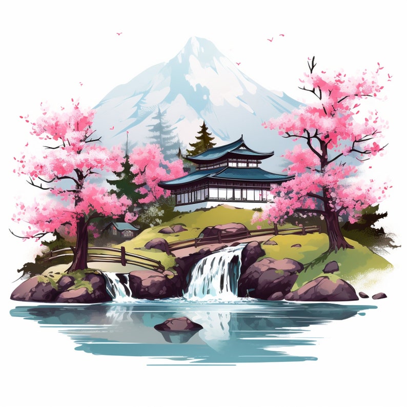 Japanese Landscape Clipart 10 High Quality Jpgs Mixed Media Digital ...