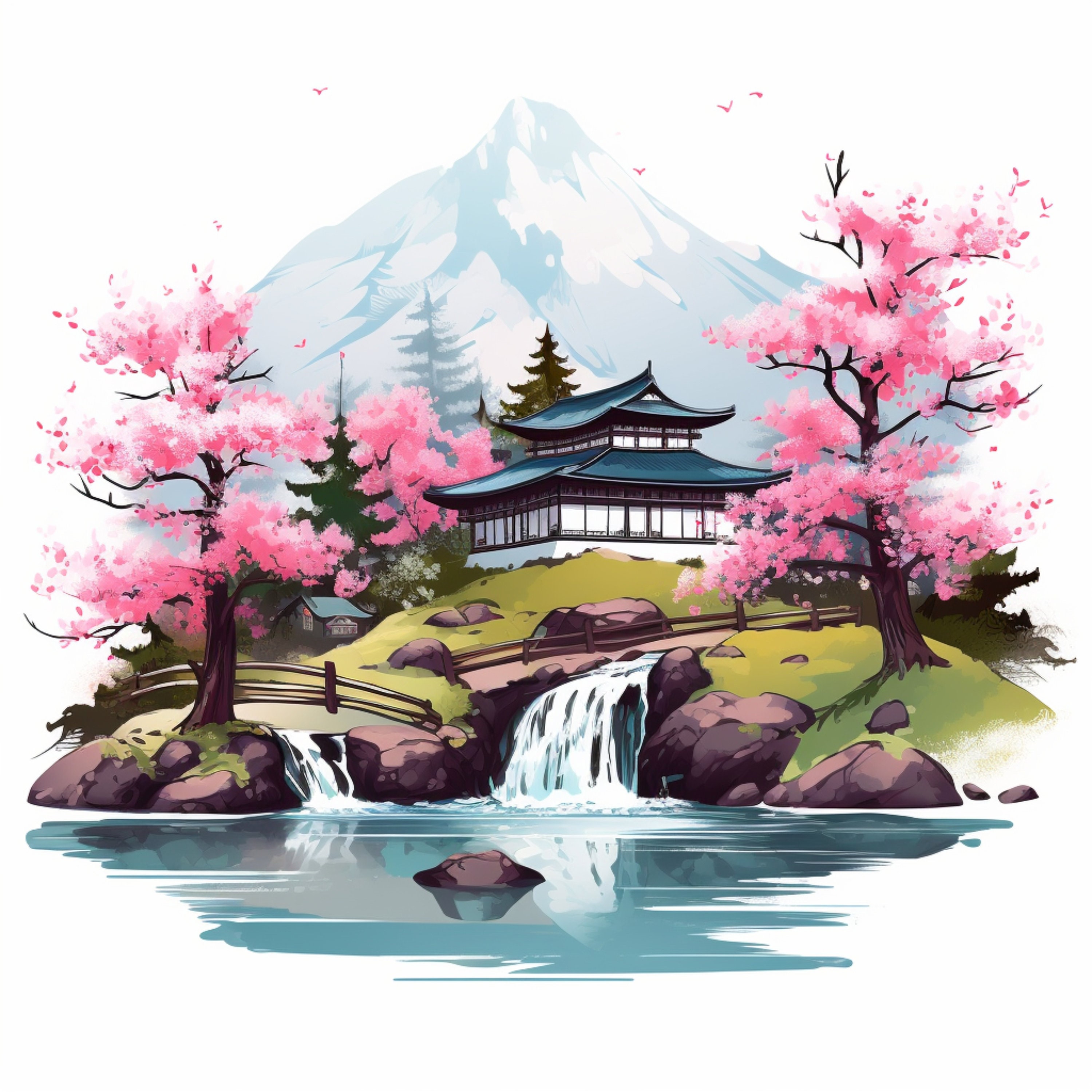 Japanese Landscape Clipart | 10 High Quality Jpgs | Mixed Media ...