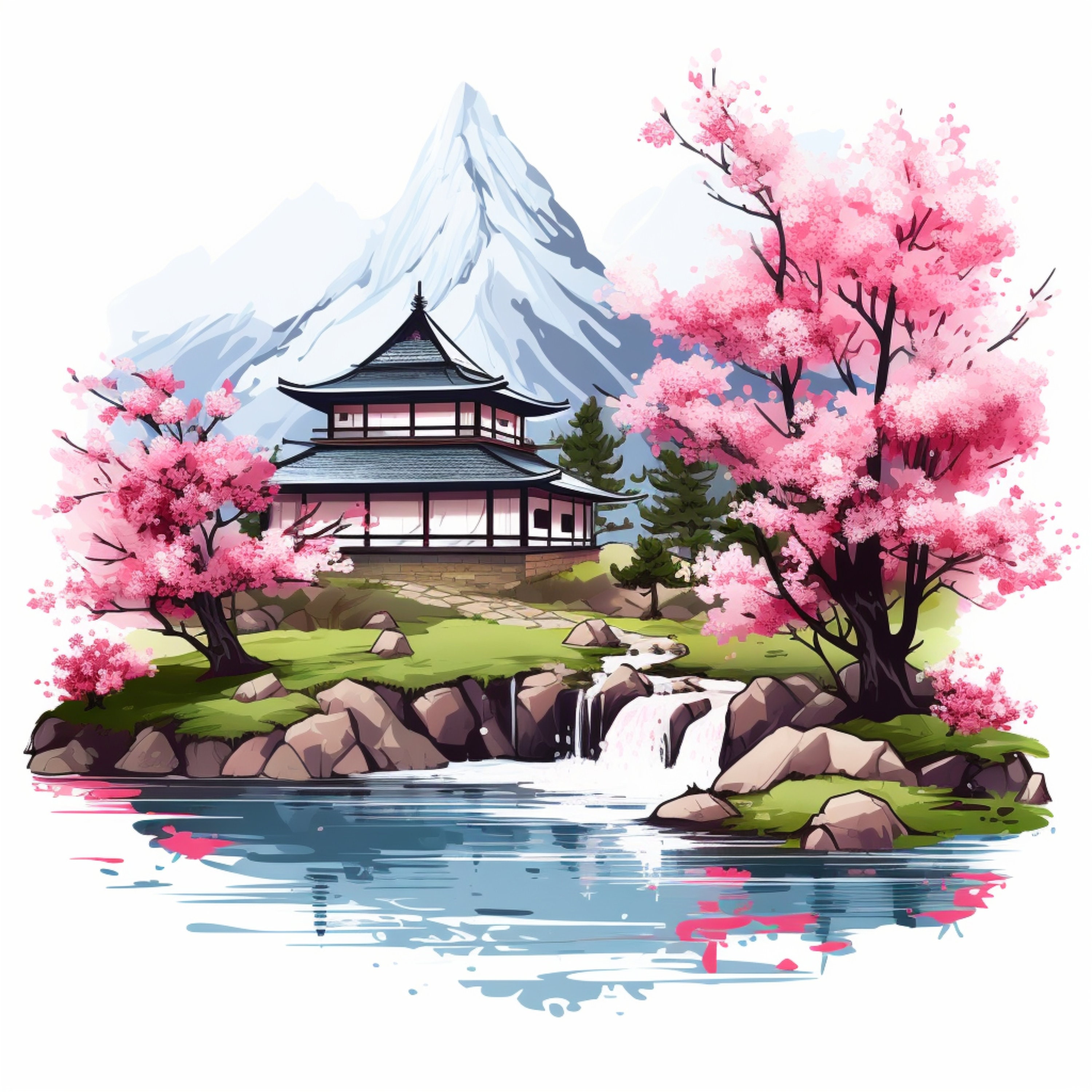 Japanese Landscape Clipart | 10 High Quality Jpgs | Mixed Media ...