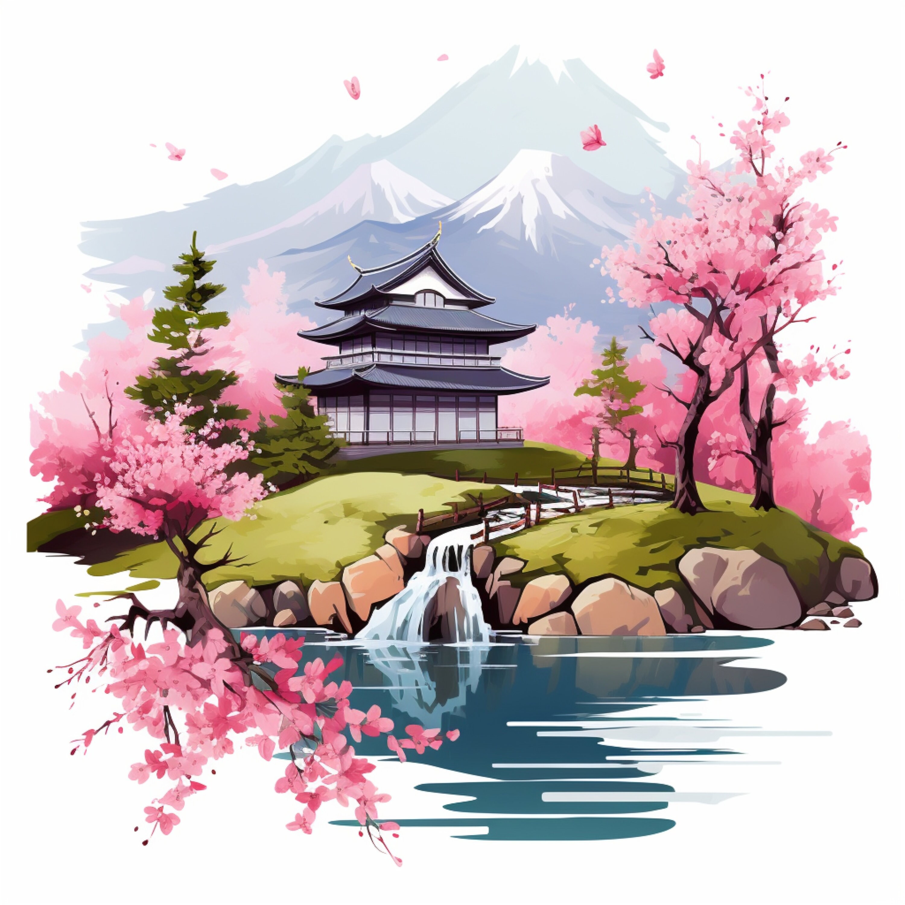 Japanese Landscape Clipart 10 High Quality Jpgs Watercolor Art Digital ...