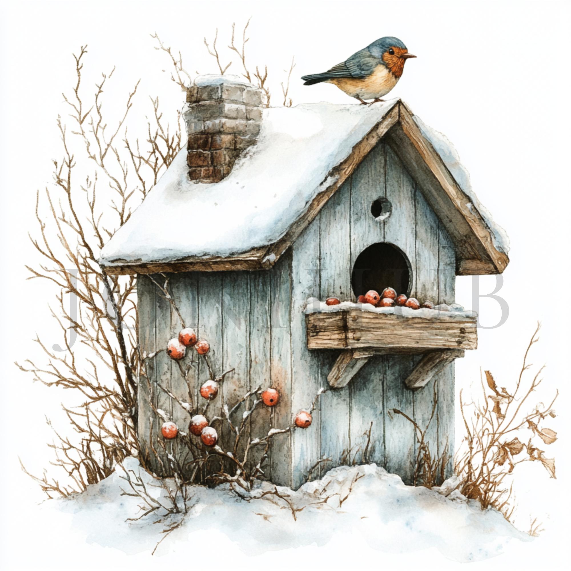 Winter Birdhouse Clipart | 10 High Quality Jpgs | Instant Digital ...