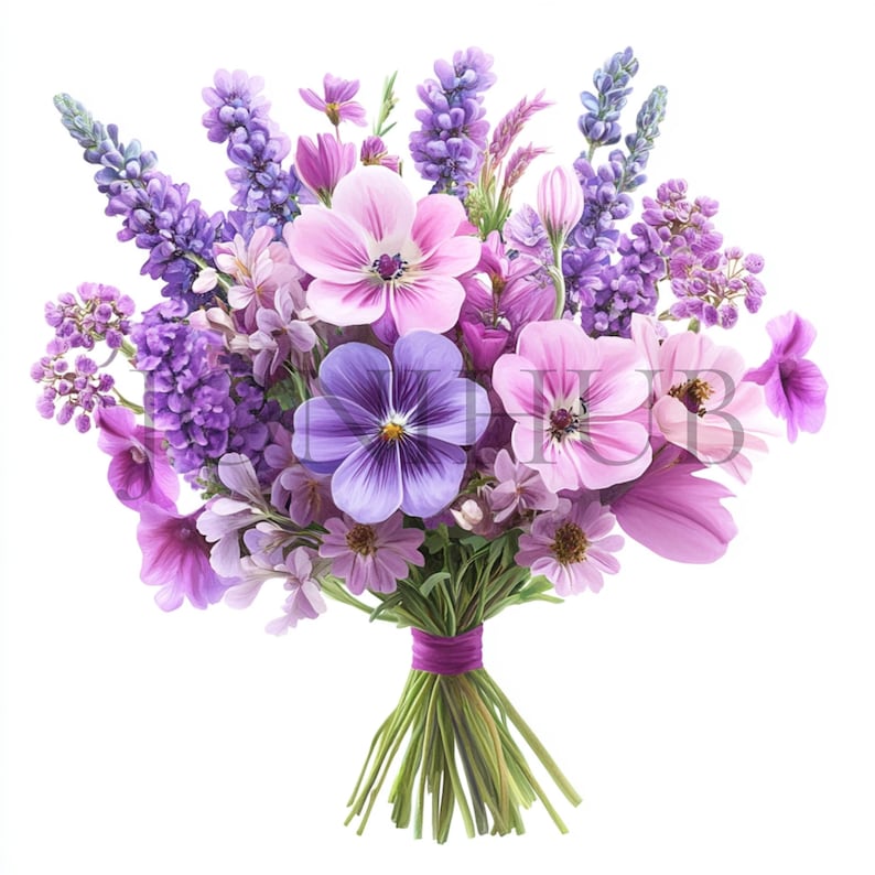 Purple Flowers Bouquet Clipart | 10 High Quality Jpg's | Digital ...