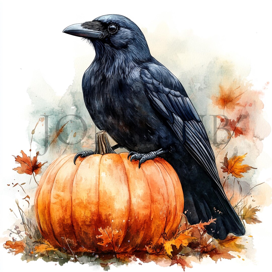 Crow on Pumpkin Clipart | 10 High Quality Jpg's | Digital Download ...