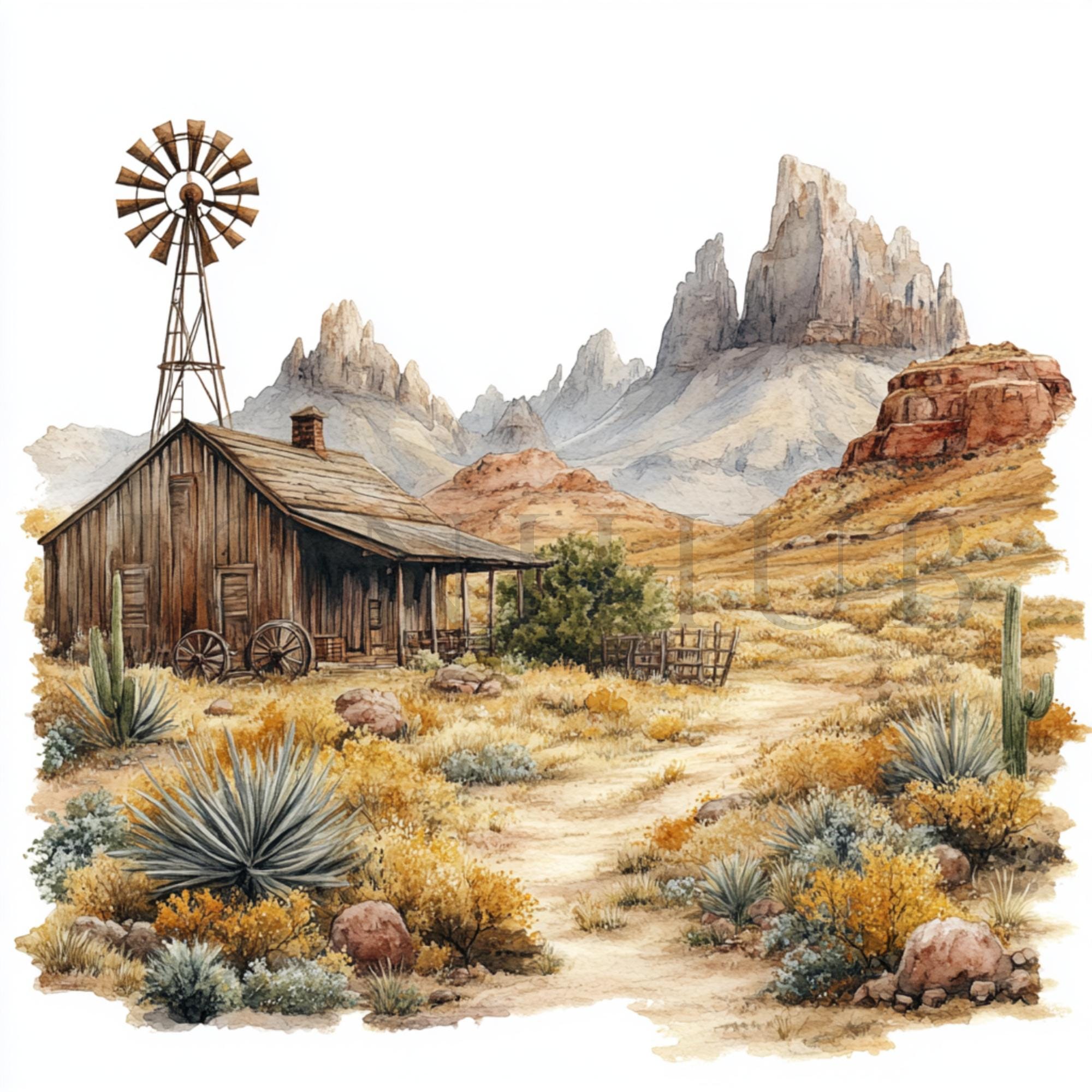 Old West Landscape Clipart | 10 High Quality Jpgs | Instant Digital ...